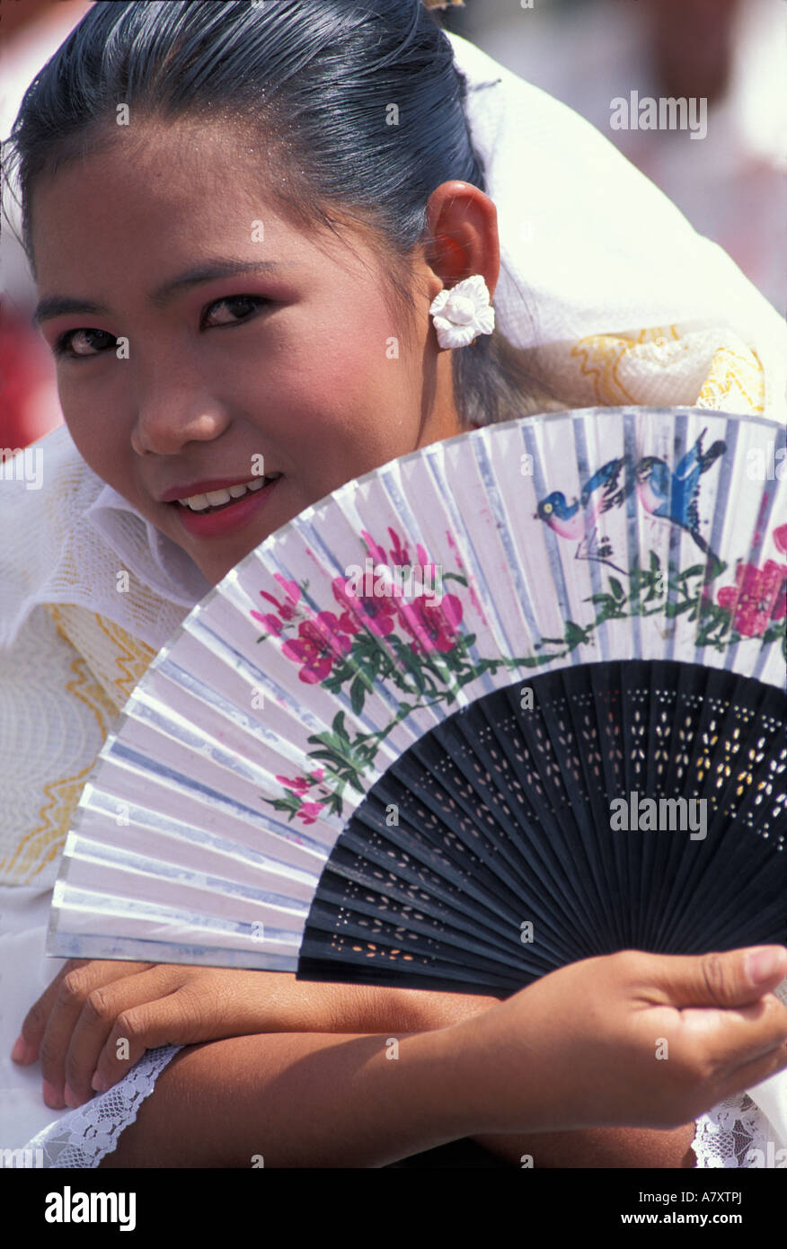 Philippines, Cebu Island, Young girl in traditional costume at Sinulog ...
