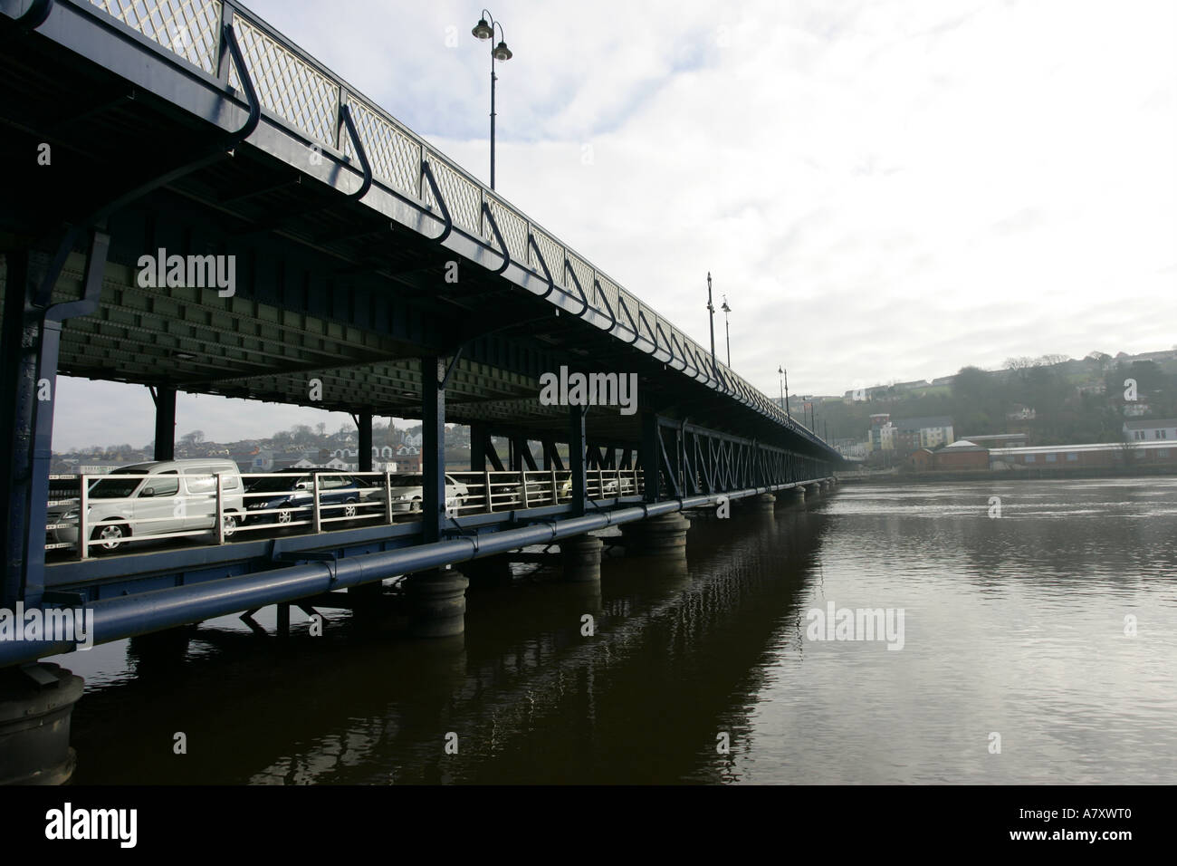 traffic on the Craigavon double deck road bridge and the river foyle ...