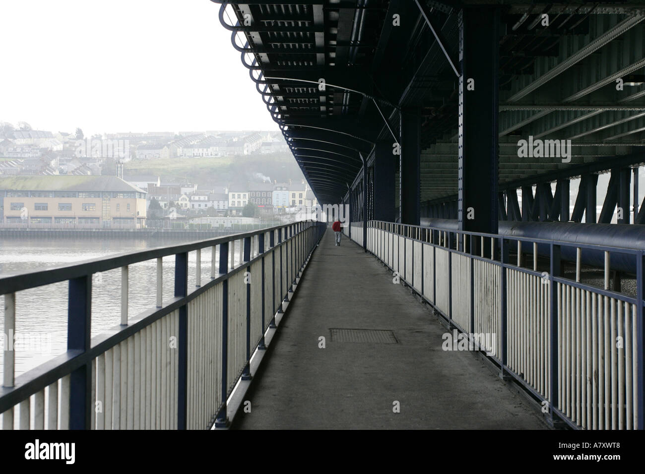 Footway on the lower deck of the Craigavon double deck road bridge ...