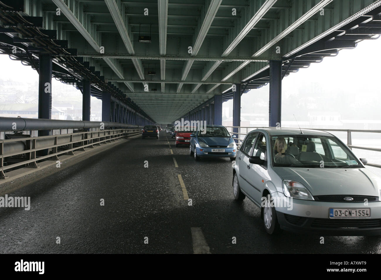 Vehicle traffic on the lower deck of the Craigavon double deck road ...