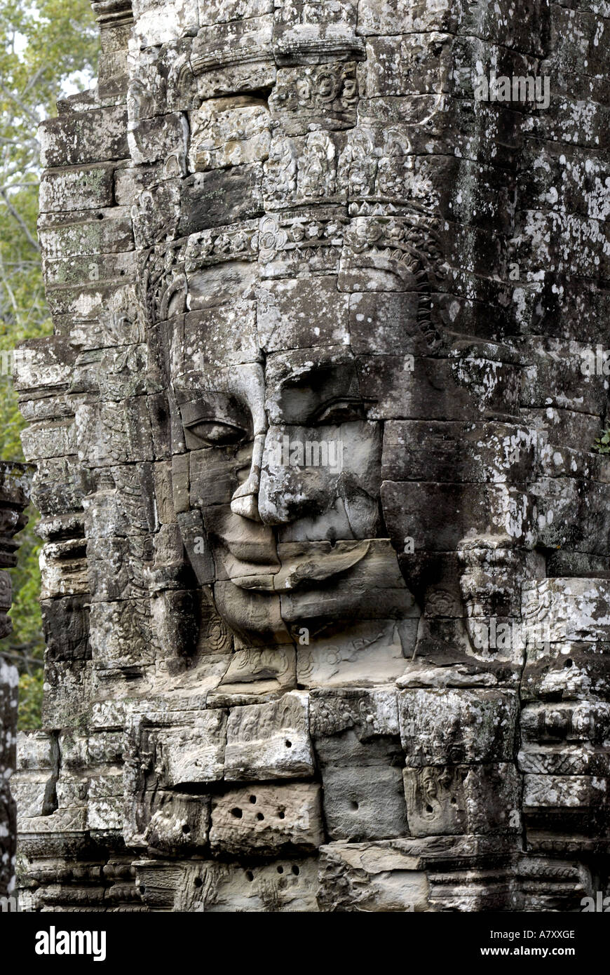 Carved stone face Bayon Angkor Cambodia Stock Photo - Alamy