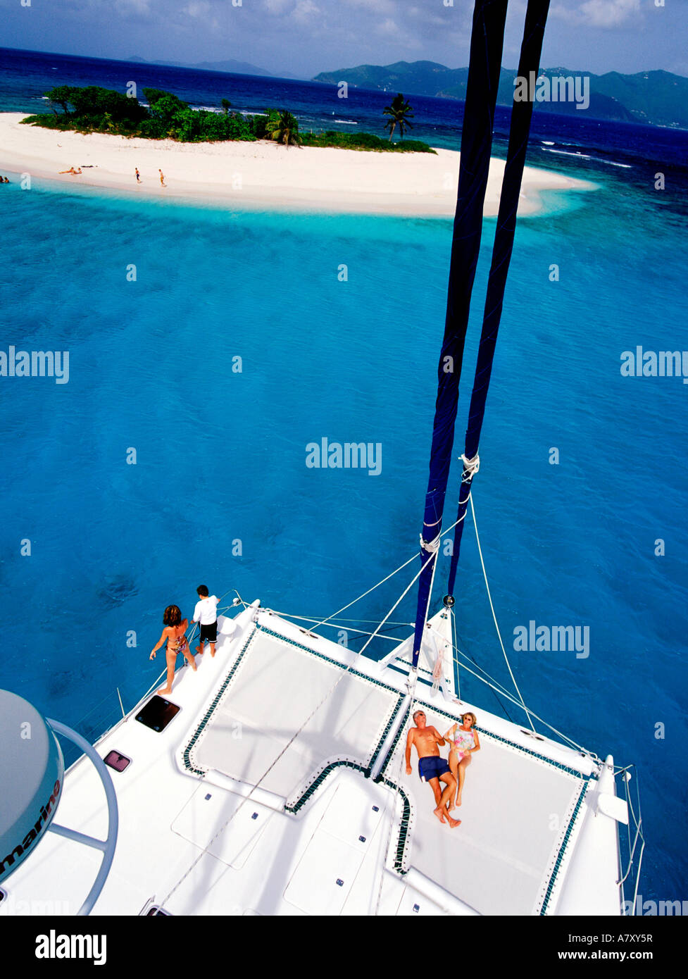 View of Sandy Cay from Catamaran, BVI Stock Photo - Alamy