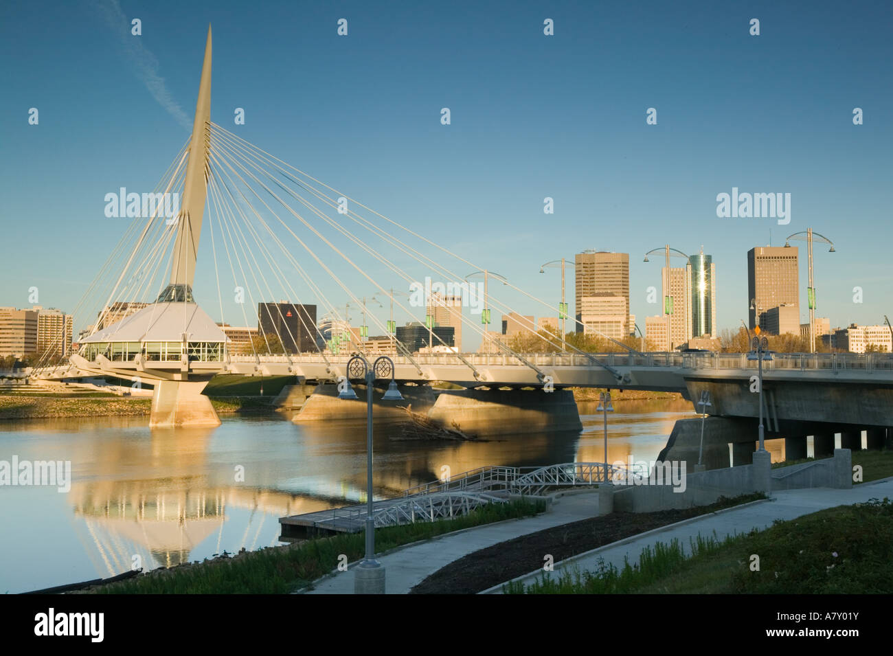 CANADA, Manitoba, Winnipeg: Esplanade Riel Pedestrian Bridge / Morning ...