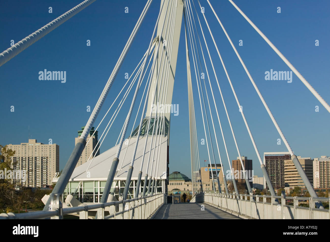 CANADA, Manitoba, Winnipeg: Esplanade Riel Pedestrian Bridge / Morning ...