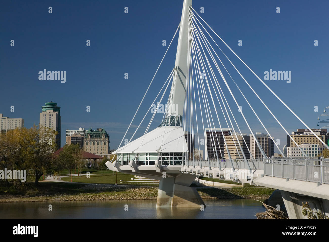 CANADA, Manitoba, Winnipeg: Esplanade Riel Pedestrian Bridge / Daytime ...