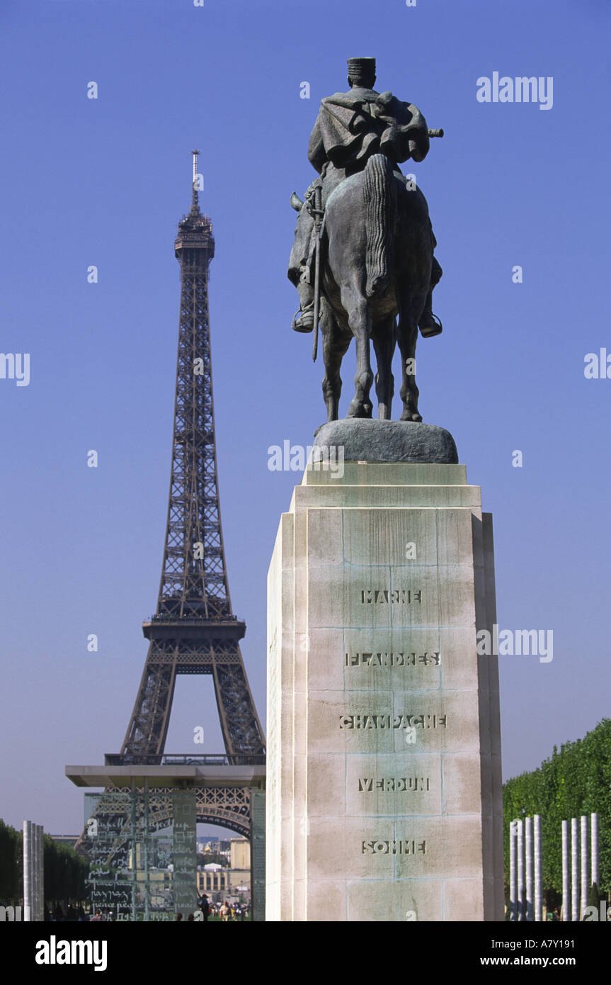 General Joffre Statue and Eiffel Tower from Place Joffre Paris France ...