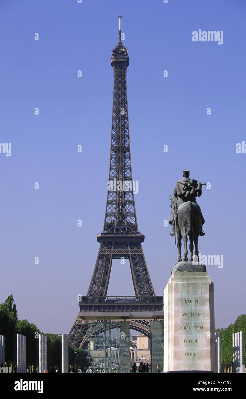 Eiffel Tower and General Joffre statue from Place Joffre, Paris, France ...