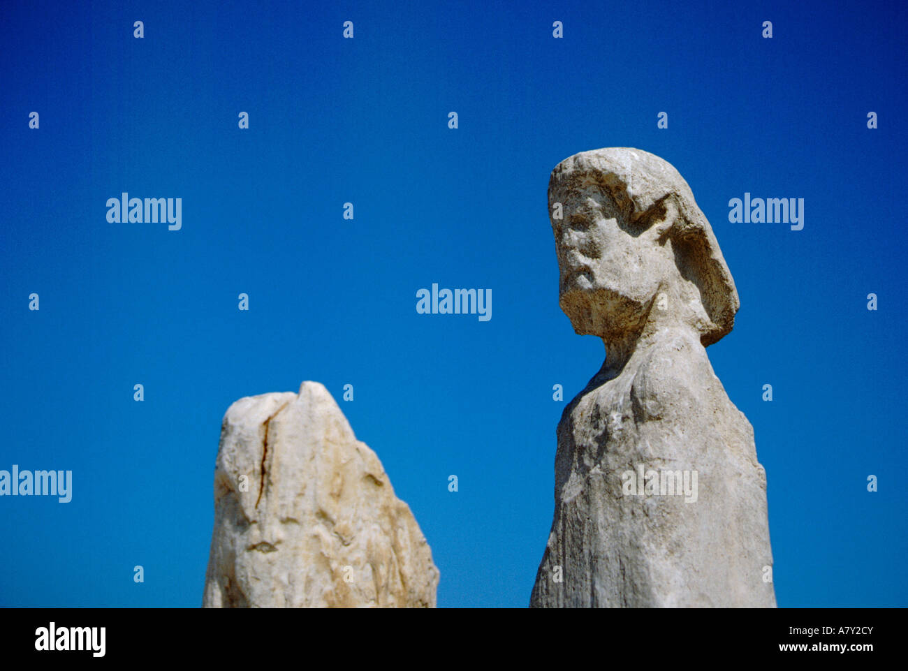 Greece, Aegean Sea, Delos. Marble statues along the Sacred Way Stock ...