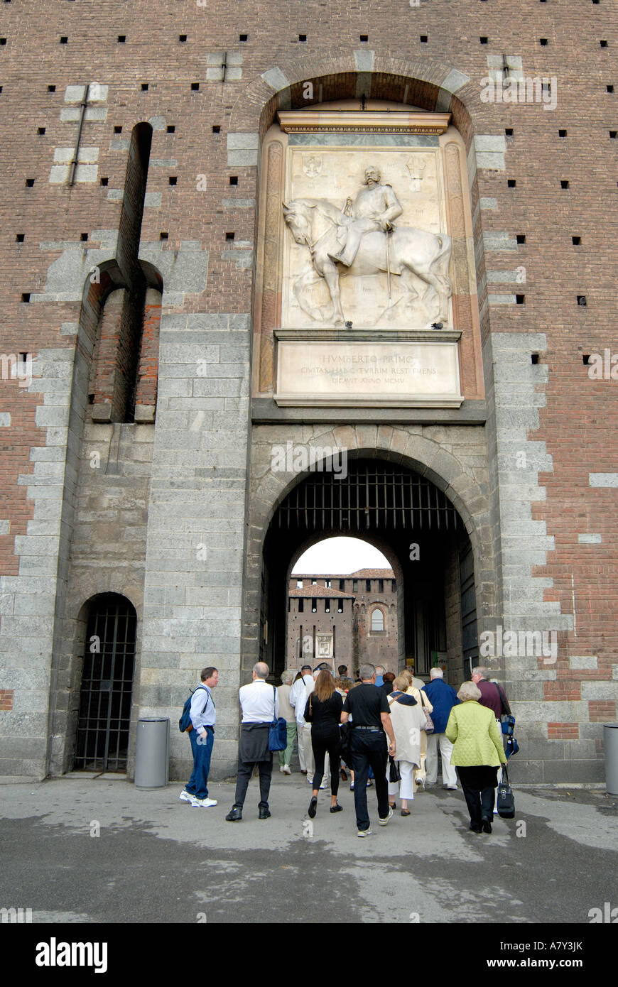 Italy, Milan, Castello Sforzesco entrance, Filarete Tower Stock Photo ...