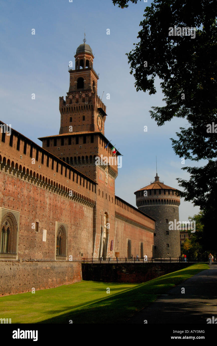 Italy, Milan, Castello Sforzesco entrance, Filarete Tower Stock Photo ...
