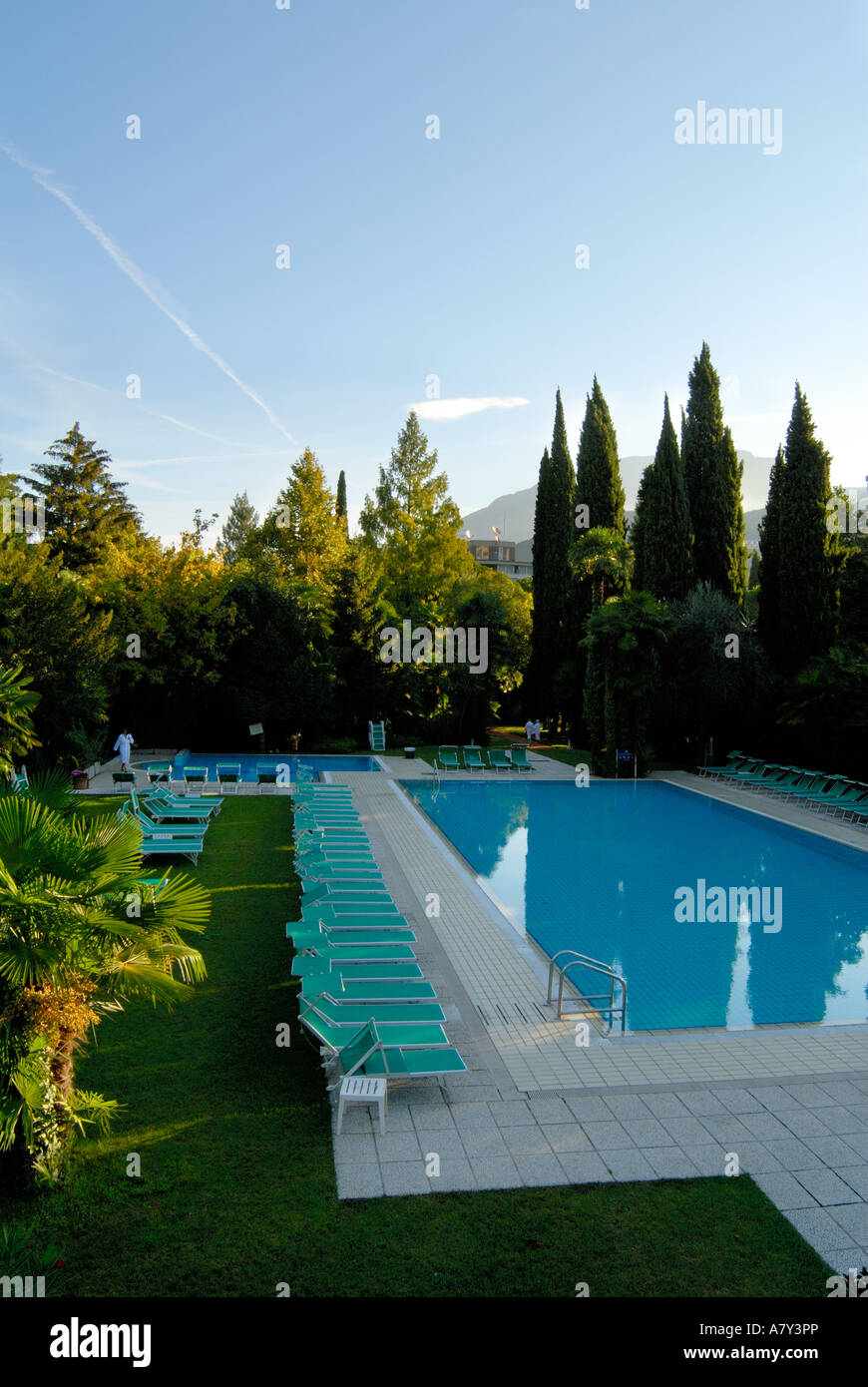 Italy, Riva del Garda, outdoor pool at Hotel Du Lac Stock Photo - Alamy