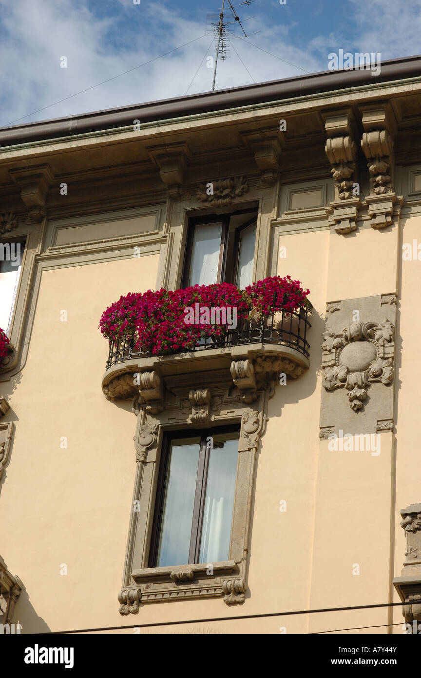 Italy, Milan, window detail with flowers Stock Photo - Alamy
