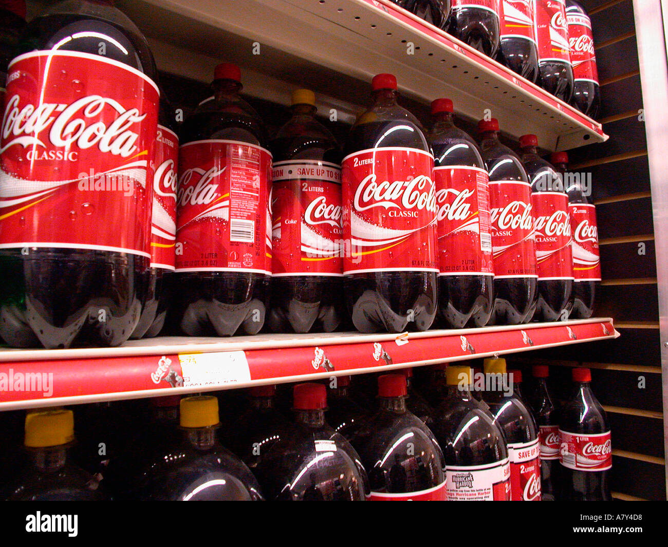 A display of Coca Cola bottles on grocery store shelves Stock Photo - Alamy