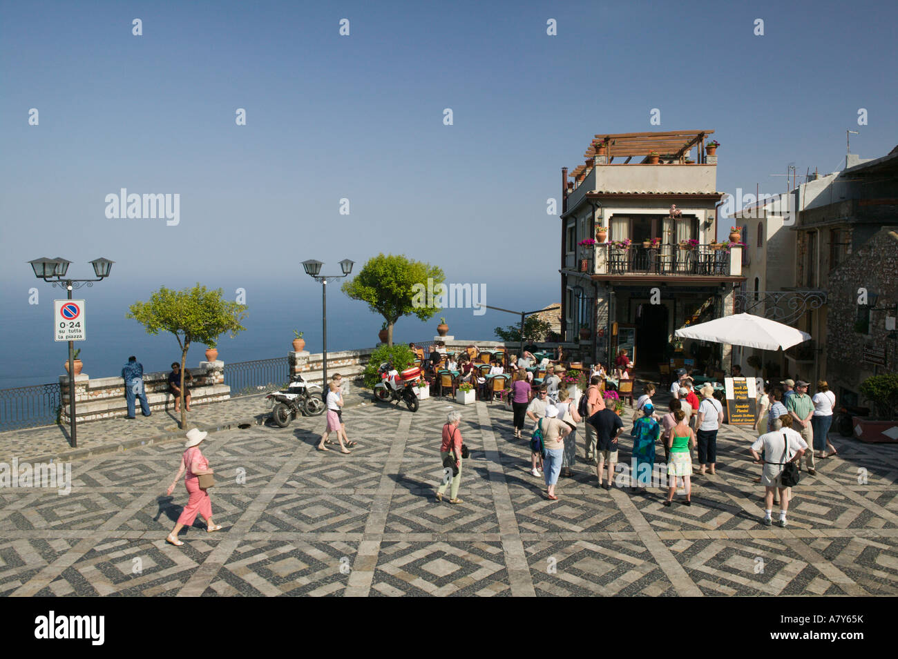ITALY, Sicily, TAORMINA (Castelmola): Piazetta del Duomo Square ...