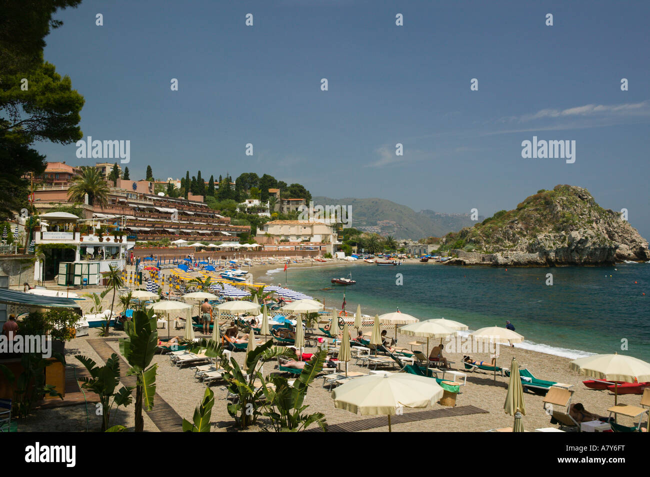 ITALY, Sicily, TAORMINA: View of the Lido Mazzaro Beach Stock Photo - Alamy