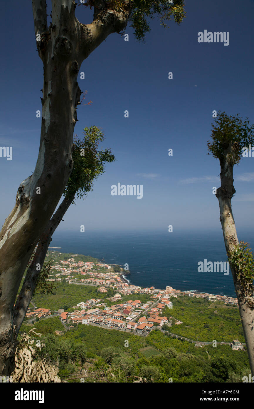 ITALY, Sicily, STAZZO: Coastal Town View off of Route SS114 Stock Photo ...