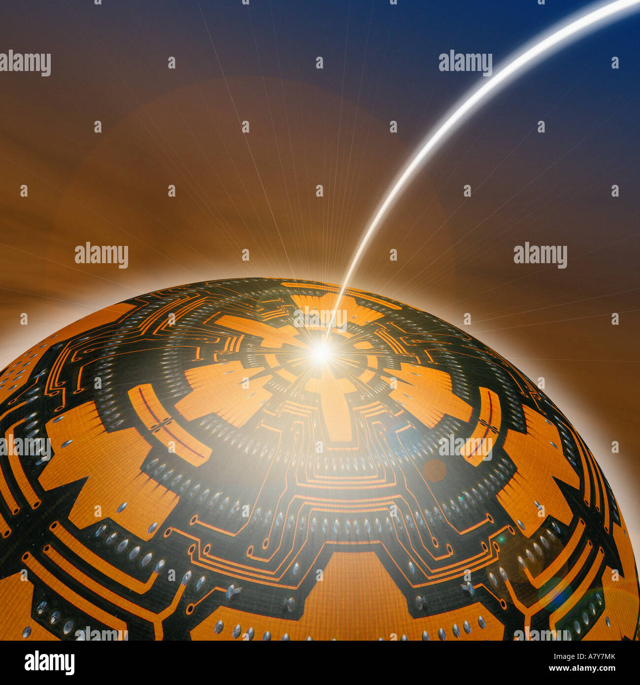 Sphere of circuits and light-beam Stock Photo - Alamy