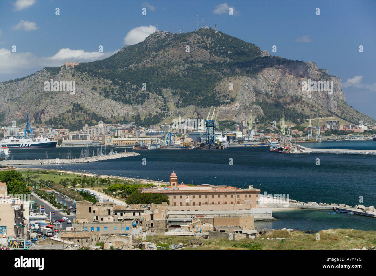 Italy, Sicily, Palermo, Port of Palermo & Monte Pellegrino Stock Photo ...