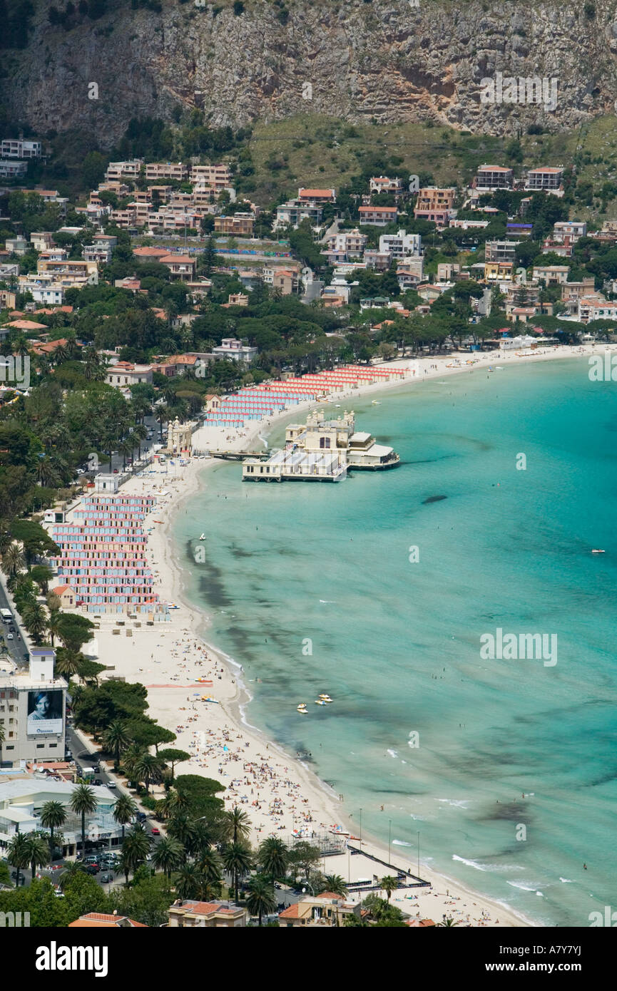 Italy, Sicily, Mondello, View of the beach from Monte Pellegrino Stock ...