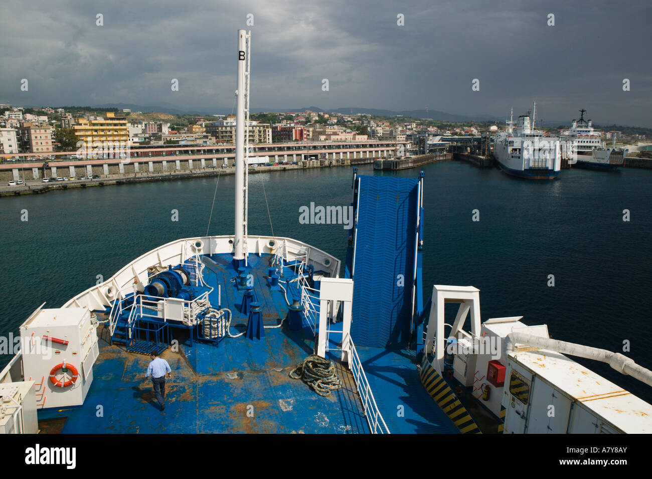 Italy, Calabria, Villa San Giovanni, Sicilian Ferry on the Strait of ...