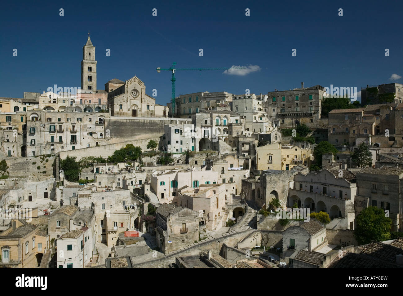 Italy, Basilicata, Matera, Sassi Houses of Sasso Barisano with Duomo ...