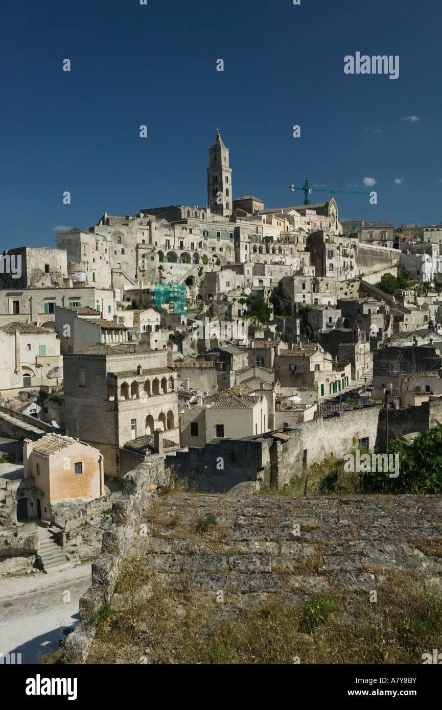 Italy, Basilicata, Matera, Sassi Houses of Sasso Barisano with Duomo ...