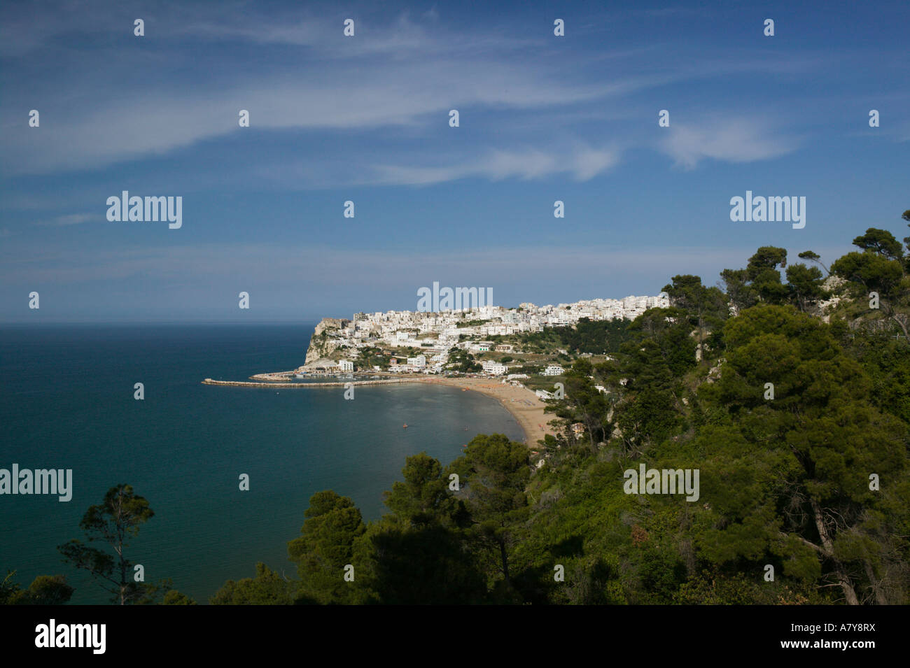 Italy, Puglia, Promontorio del Gargano, Peschici, Town View Stock Photo ...