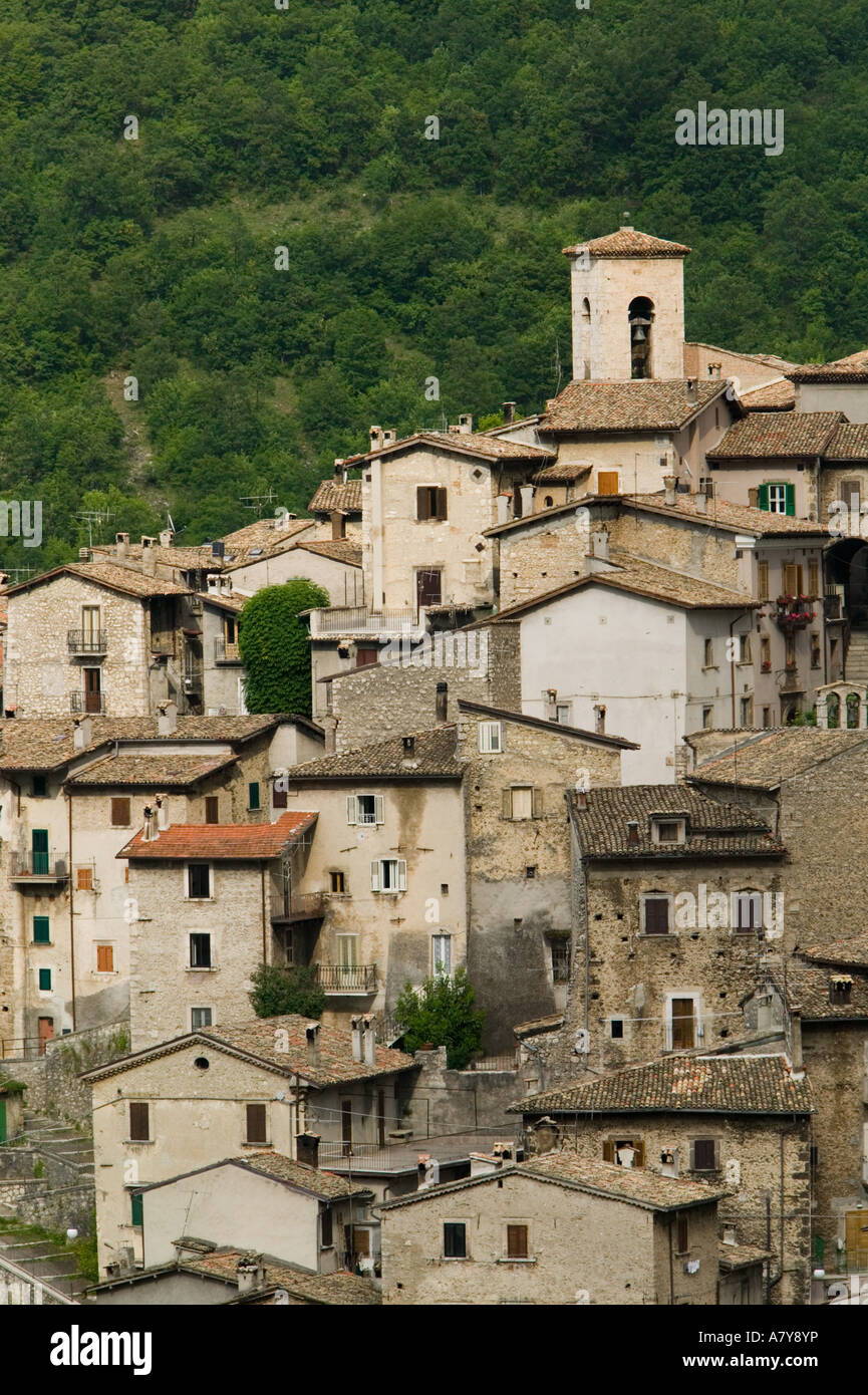 Italy, Abruzzo, Scanno, Town View of Remote Mountain Village Stock ...
