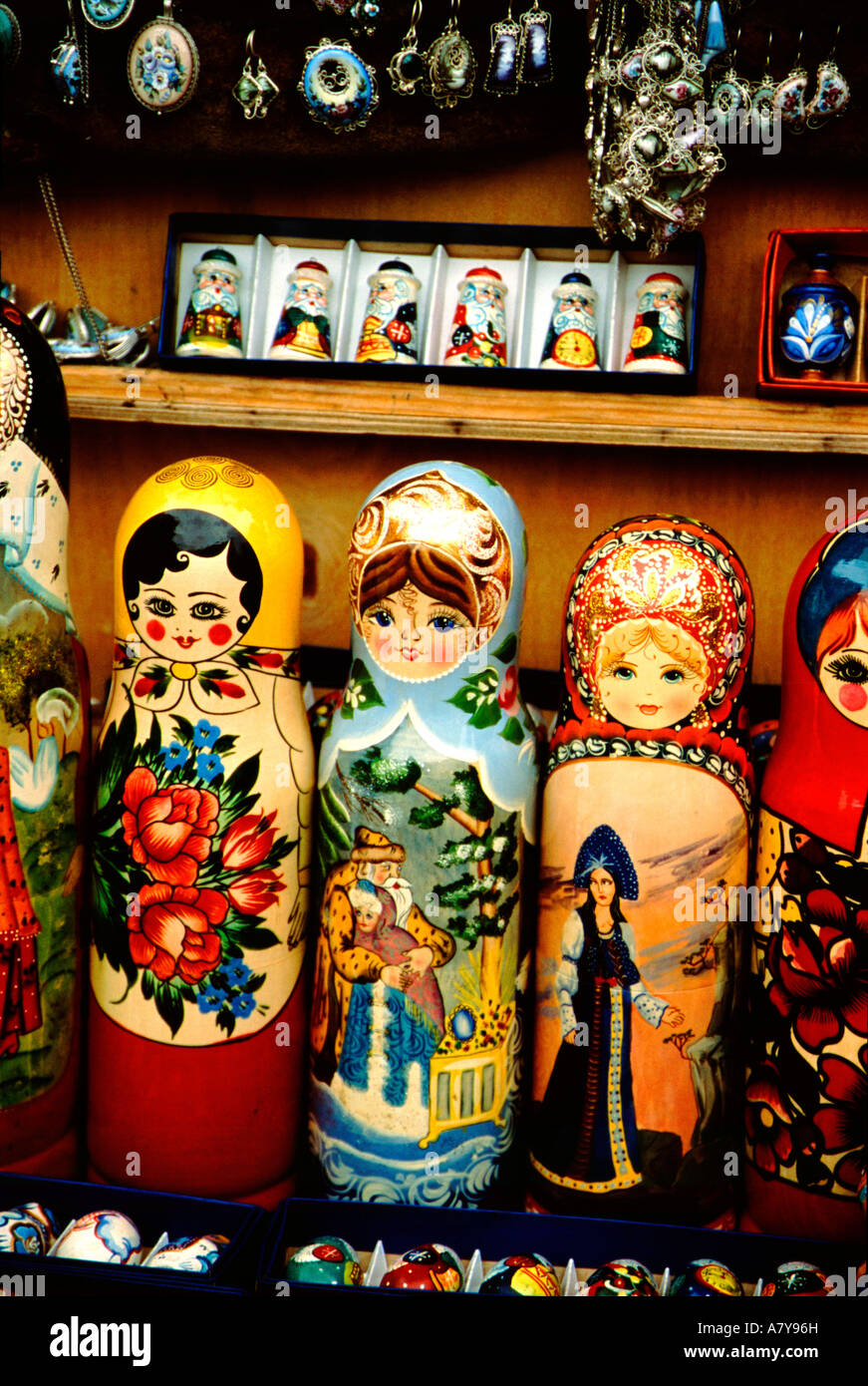 Europe, Russia, St Petersburg. Typical Russian souvenir handicrafts ...
