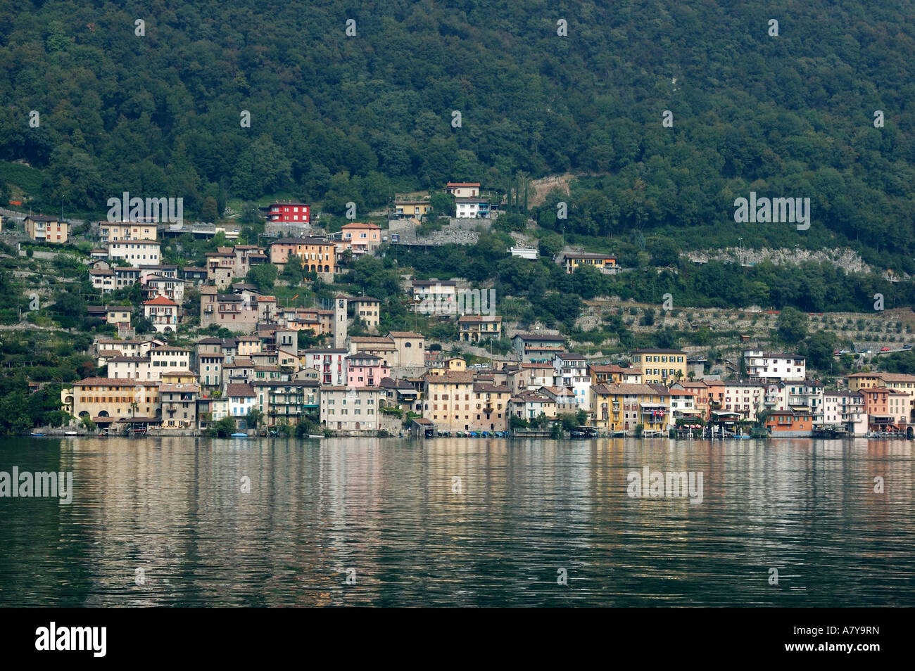 Switzerland, Lugano, Lake Lugano, lakeside village Stock Photo - Alamy