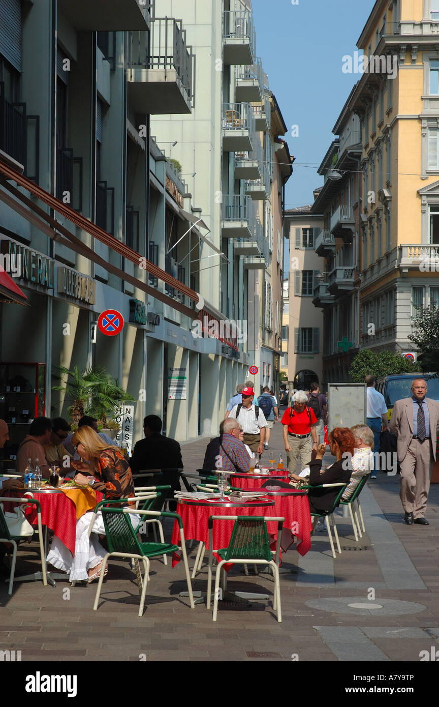 Switzerland, Lugano, Lake Lugano, historic town center café Stock Photo ...