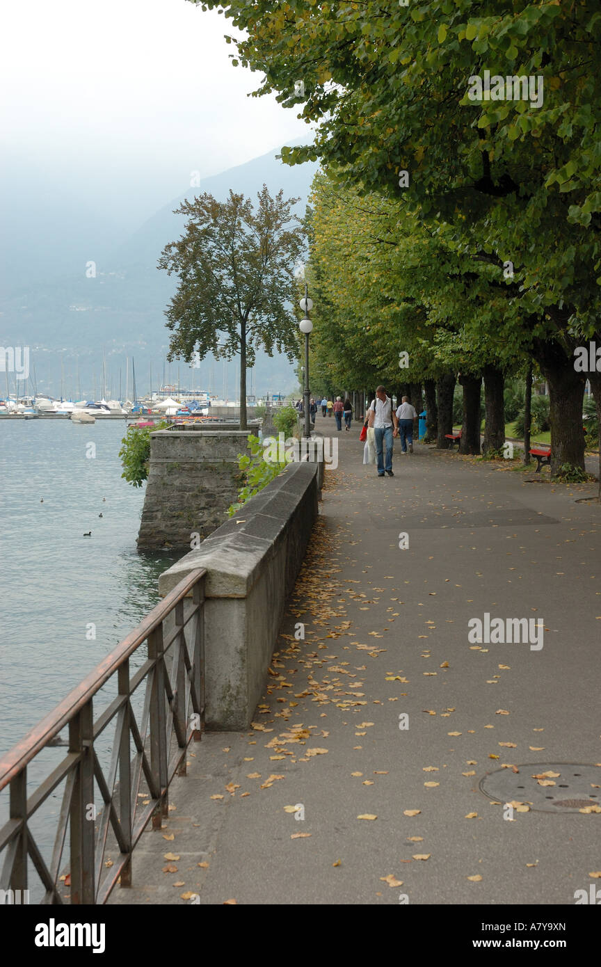 Switzerland, Locarno, Lake Maggiore, promenade along lake Stock Photo ...
