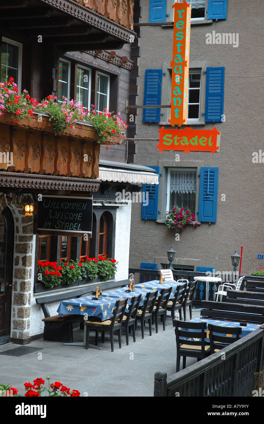 Switzerland, Zermatt, restaurant off the main street Stock Photo - Alamy
