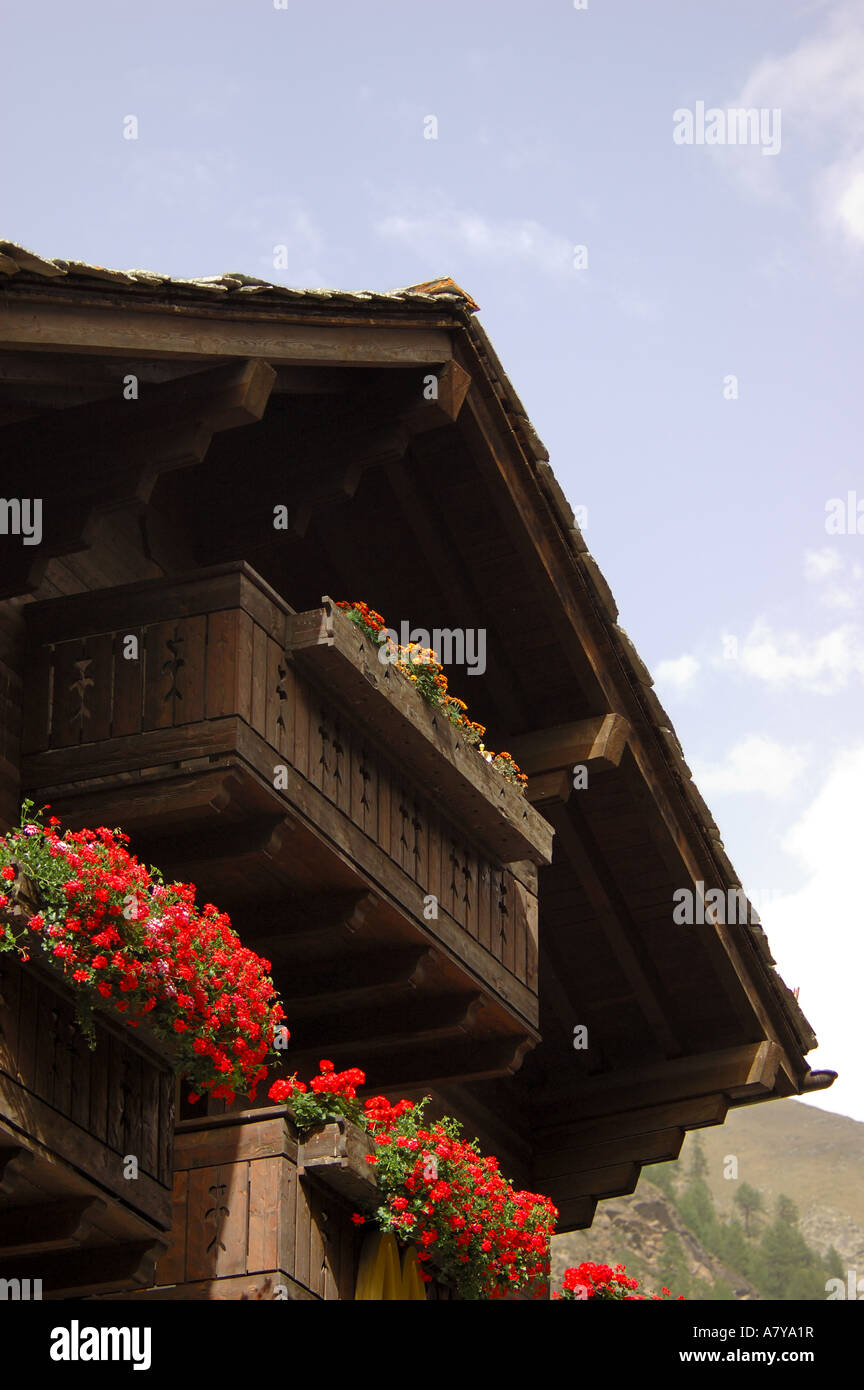 Switzerland, Zermatt, chalet with flowers Stock Photo - Alamy