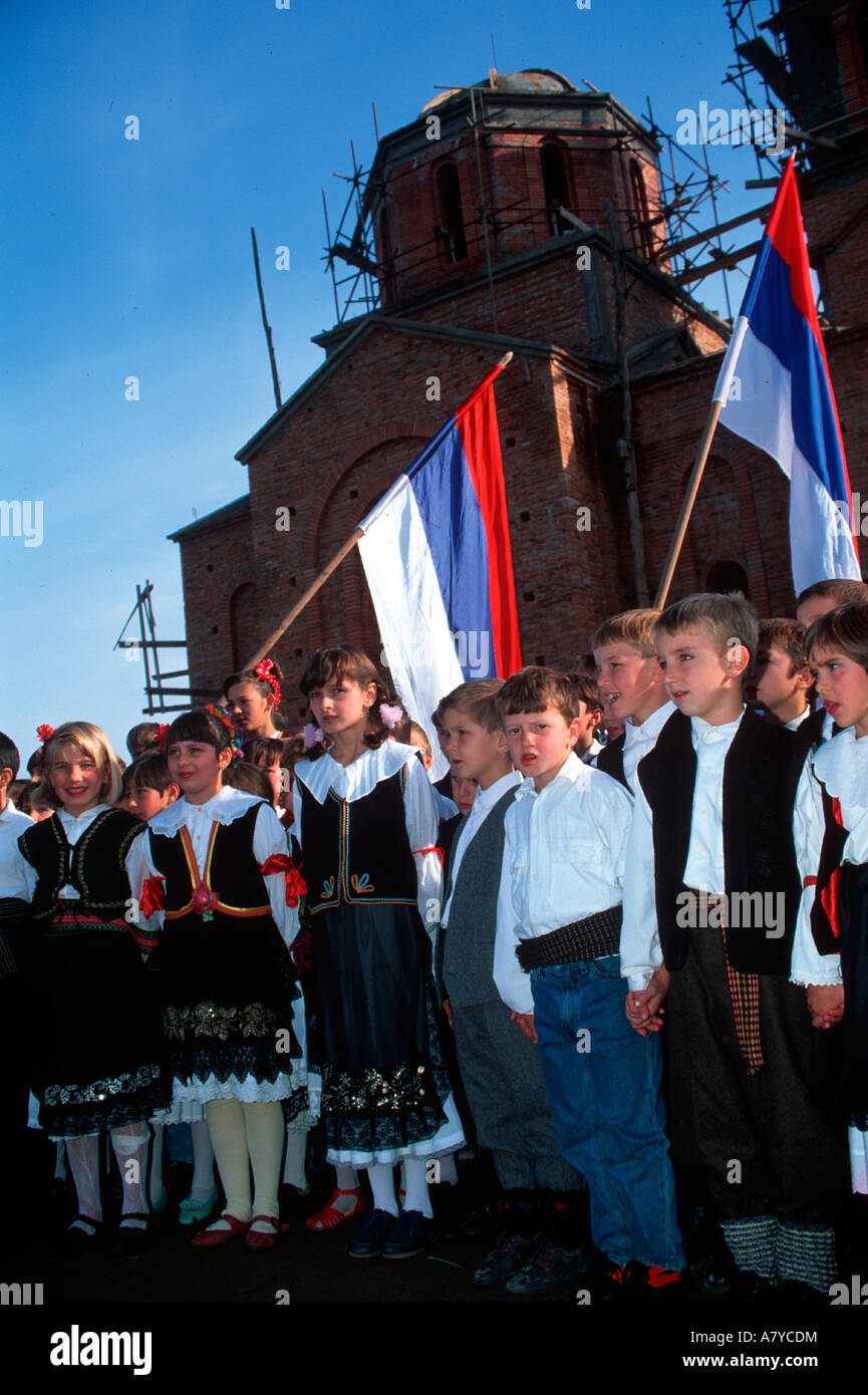Serbian children sing for Bishop Lavrentije at the bell consecration ...