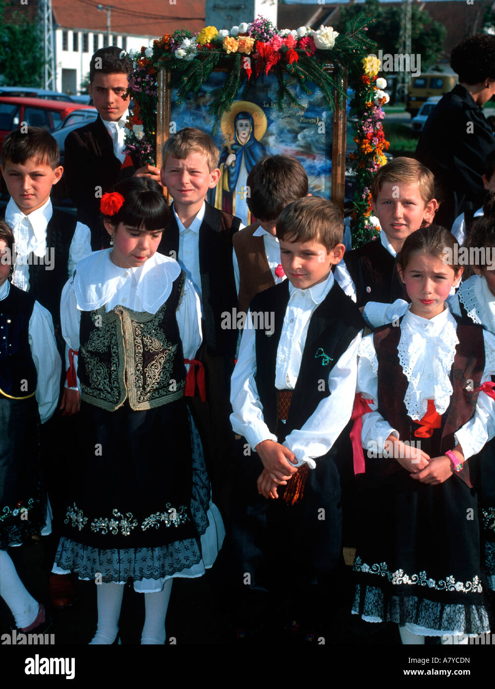 Serbian children sing for Bishop Lavrentije at the bell consecration ...