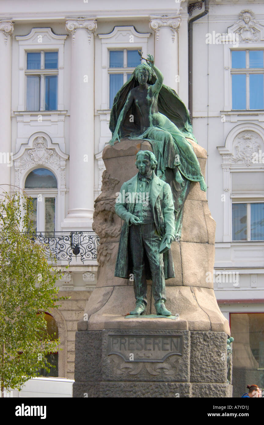 Slovenia, Ljubljana, statue of poet, Preseren, in Preseren square Stock ...