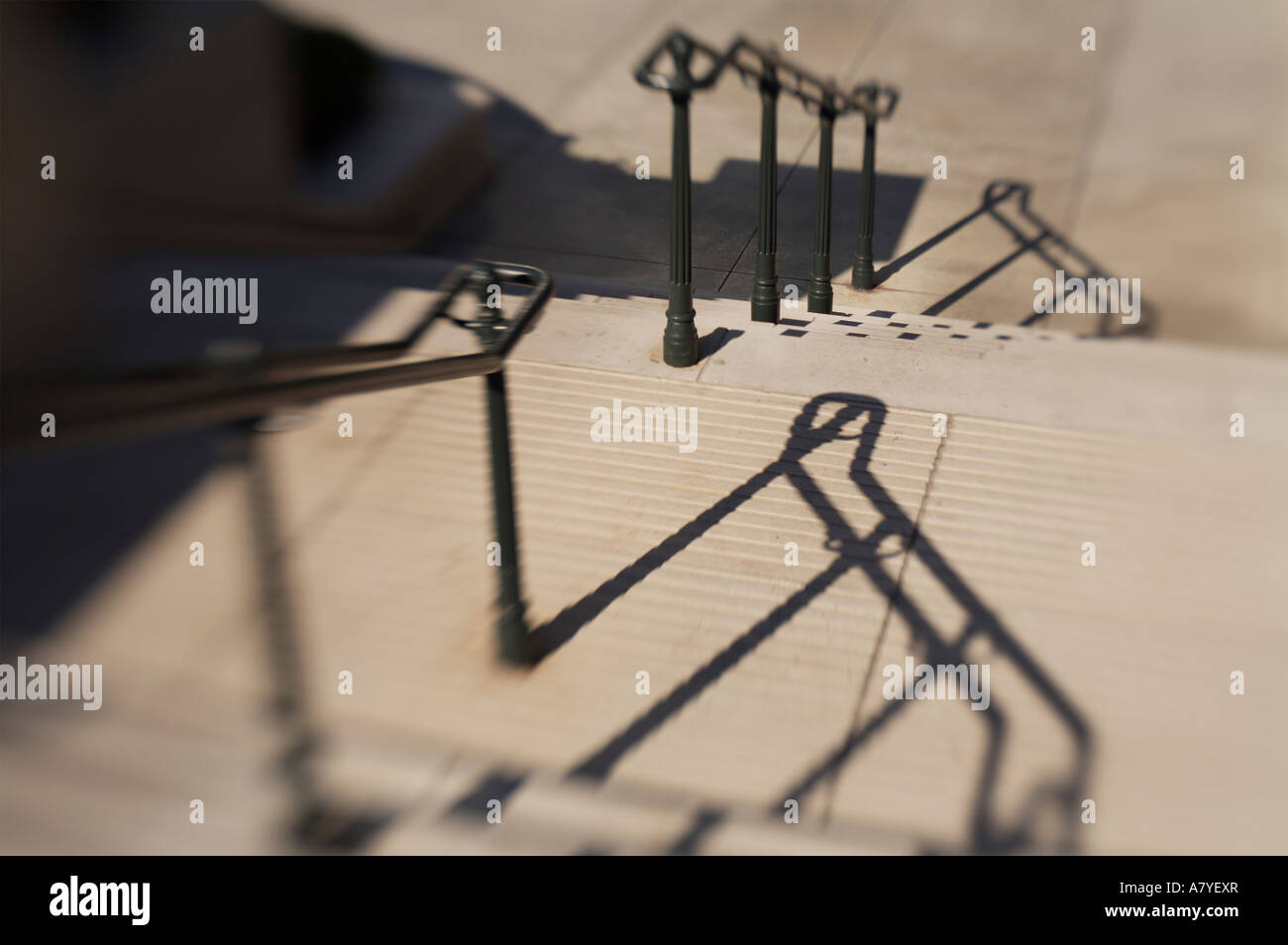 Stairway railing and shadows Millennium Park Chicago Selective focus ...