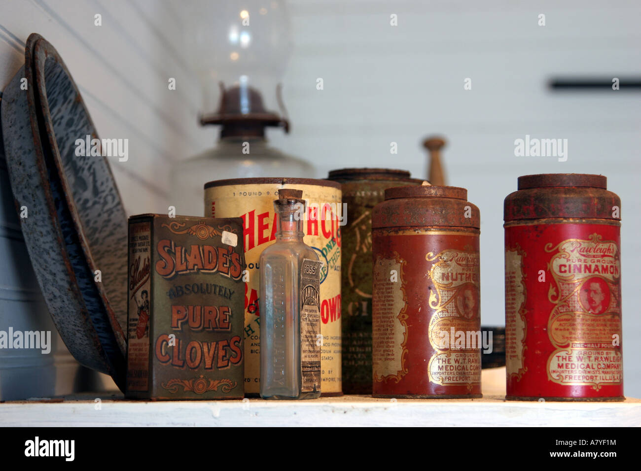 Old-fashioned spice containers at The House of Refuge at Gilbert's Bar ...
