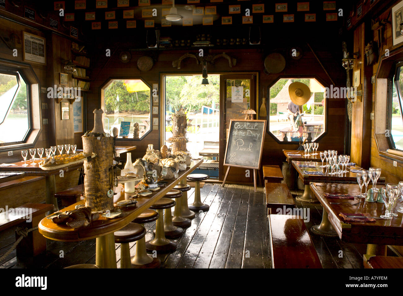 Small resort with floating restaurant. Moorea, French Polynesia Stock ...