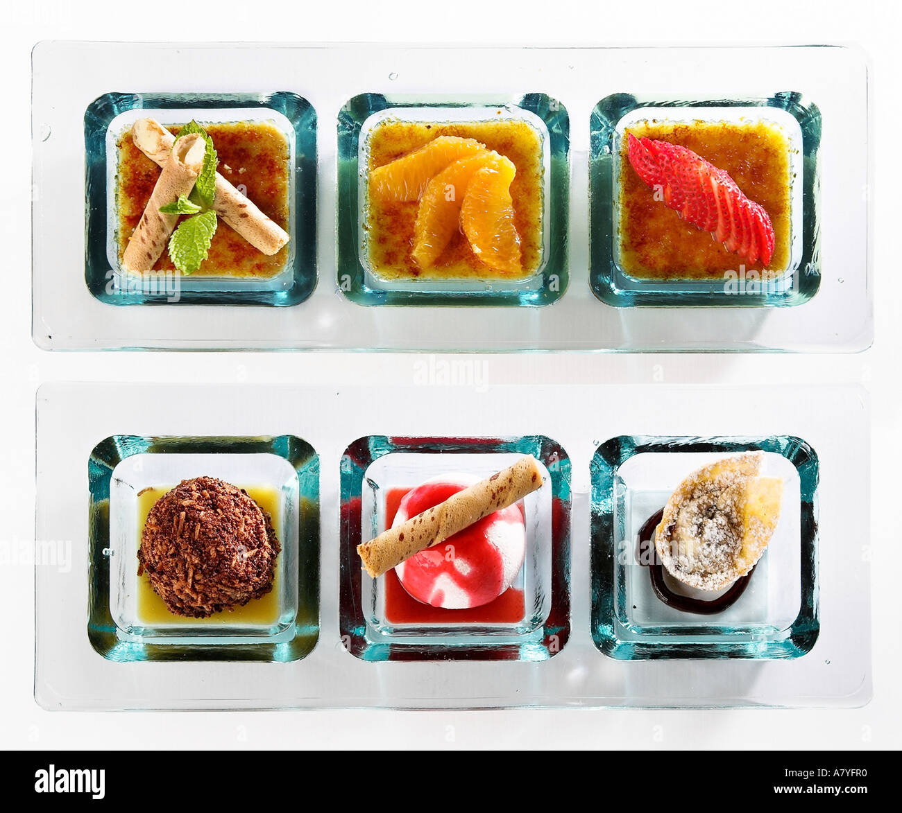 Six Desserts close up top view Stock Photo - Alamy
