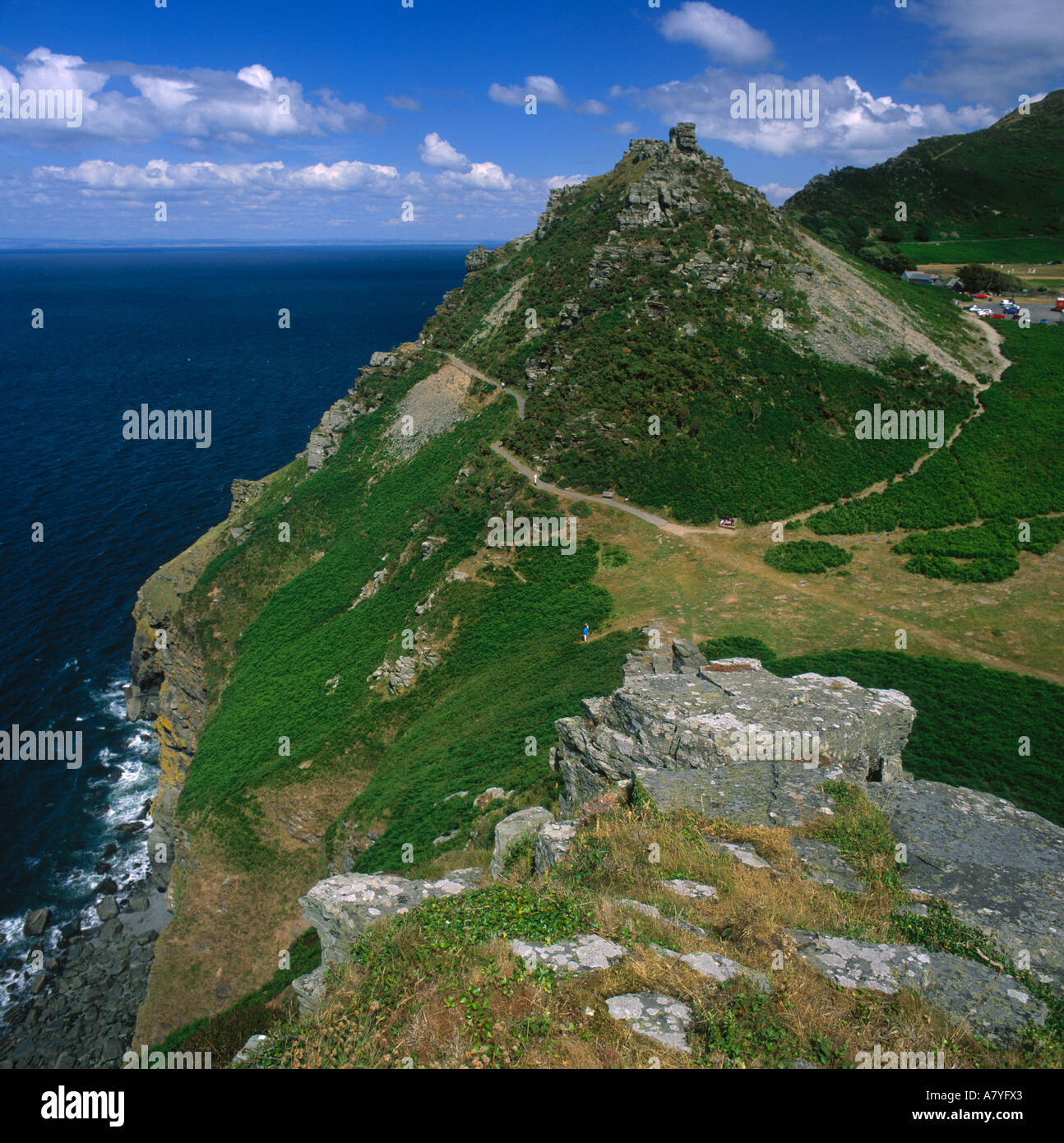 Birds-eye view looking east over rugged peak of Castle rock at the ...