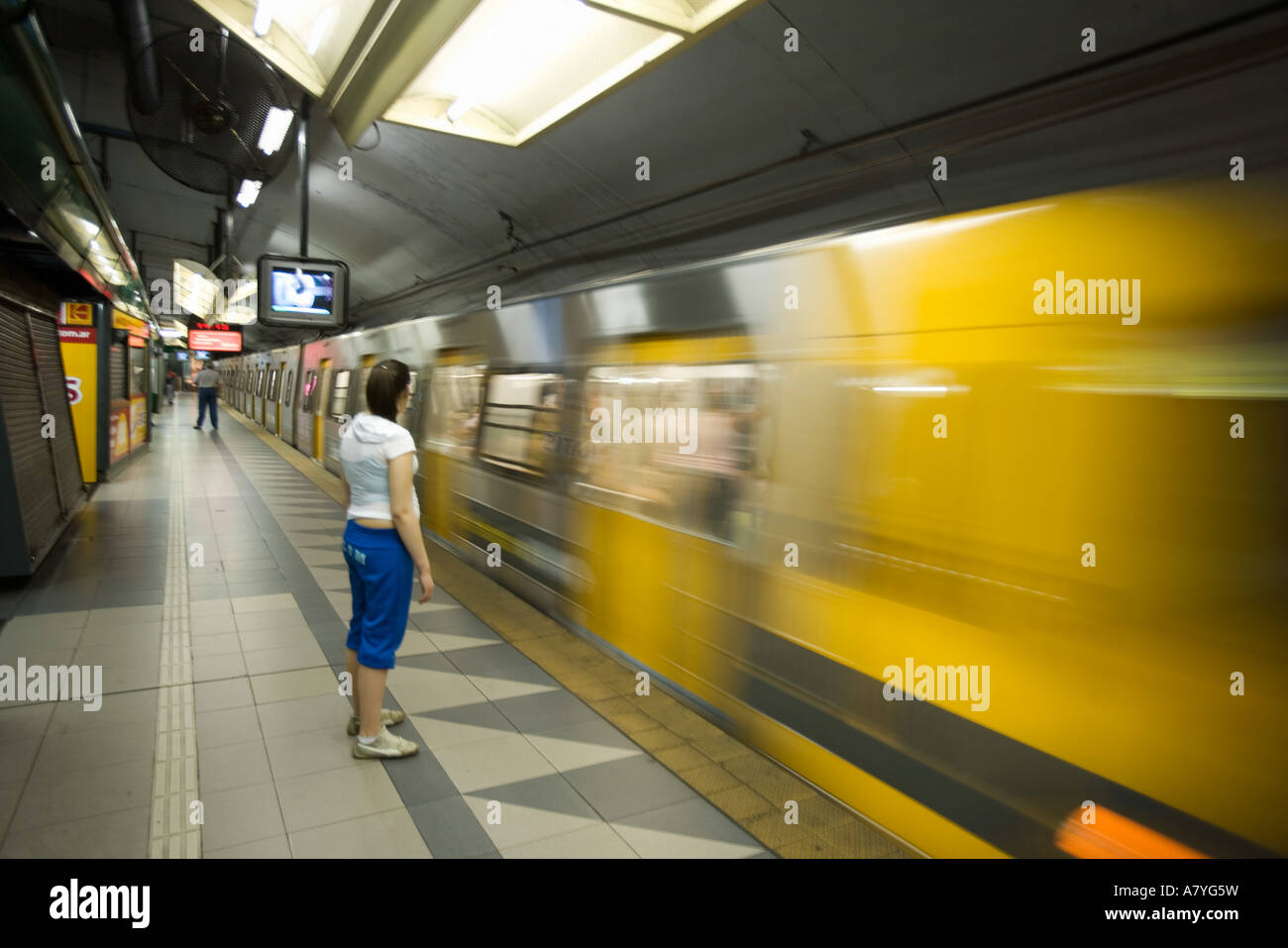 The trains zoom past in the Buenos Aires subway (subte Stock Photo - Alamy
