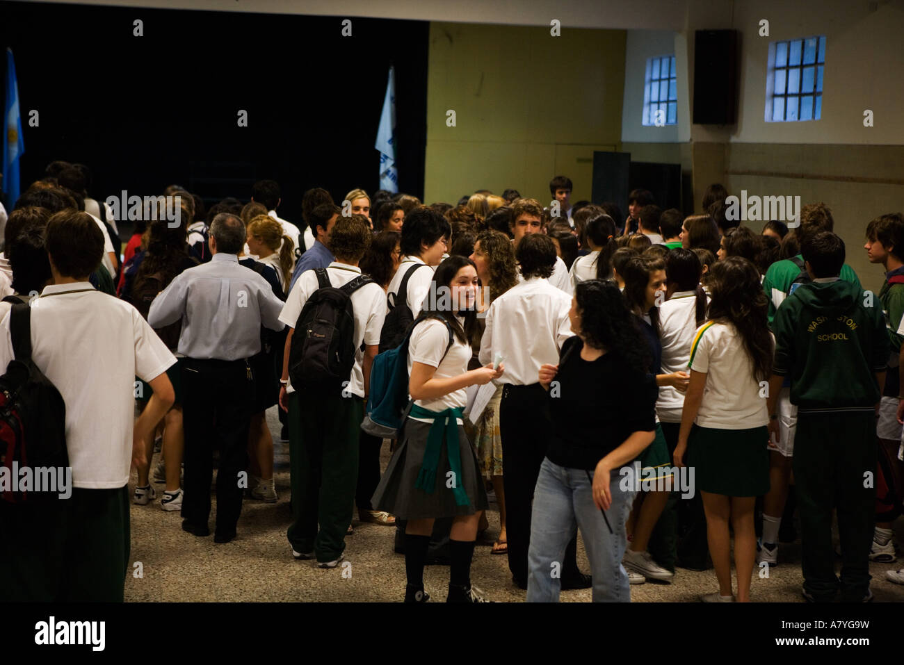The assembly of all students in the gym for the first day of school in ...