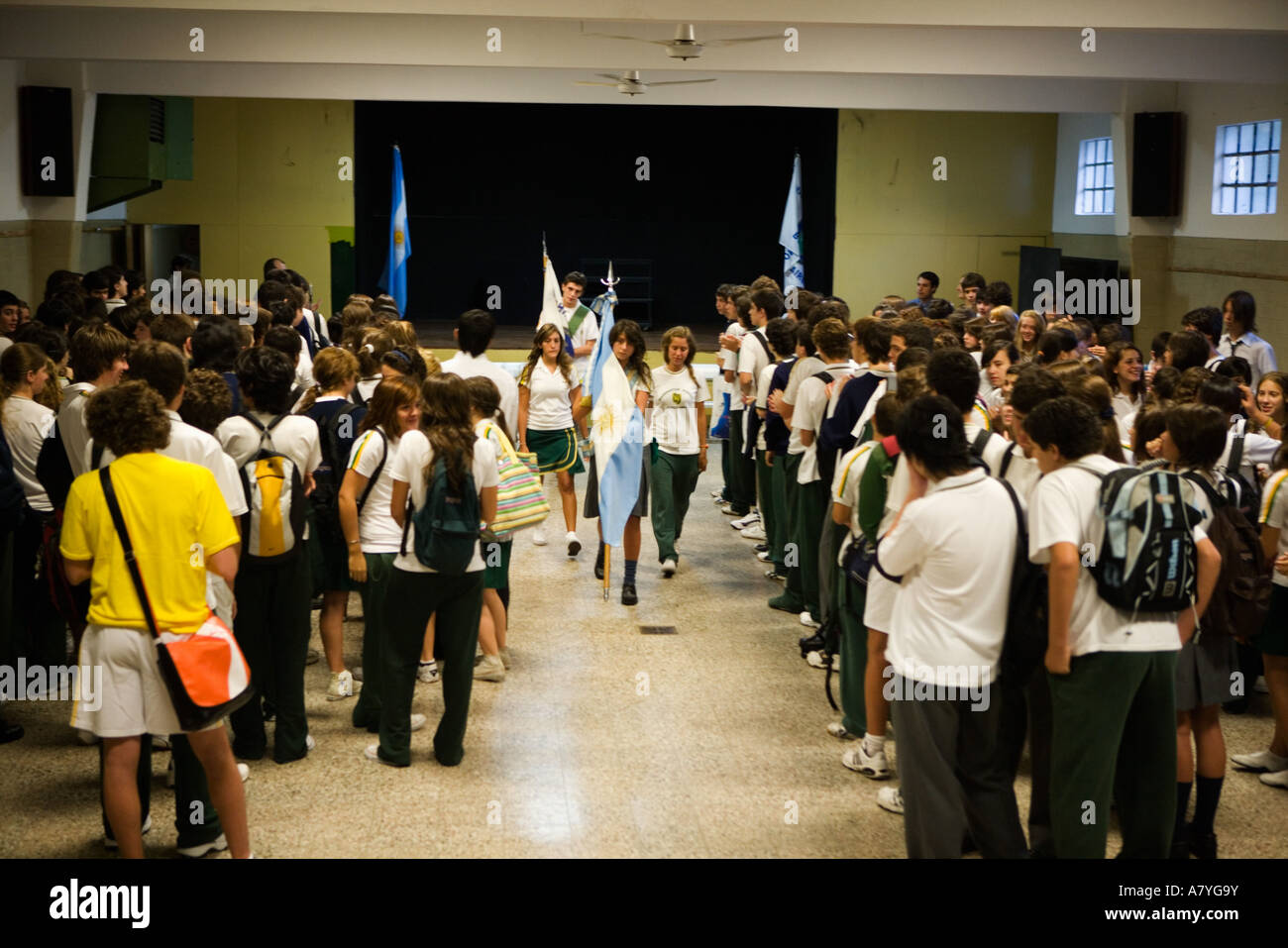 The assembly of all students in the gym for the first day of school in ...