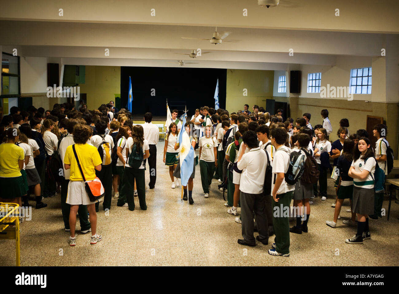 The assembly of all students in the gym for the first day of school in ...