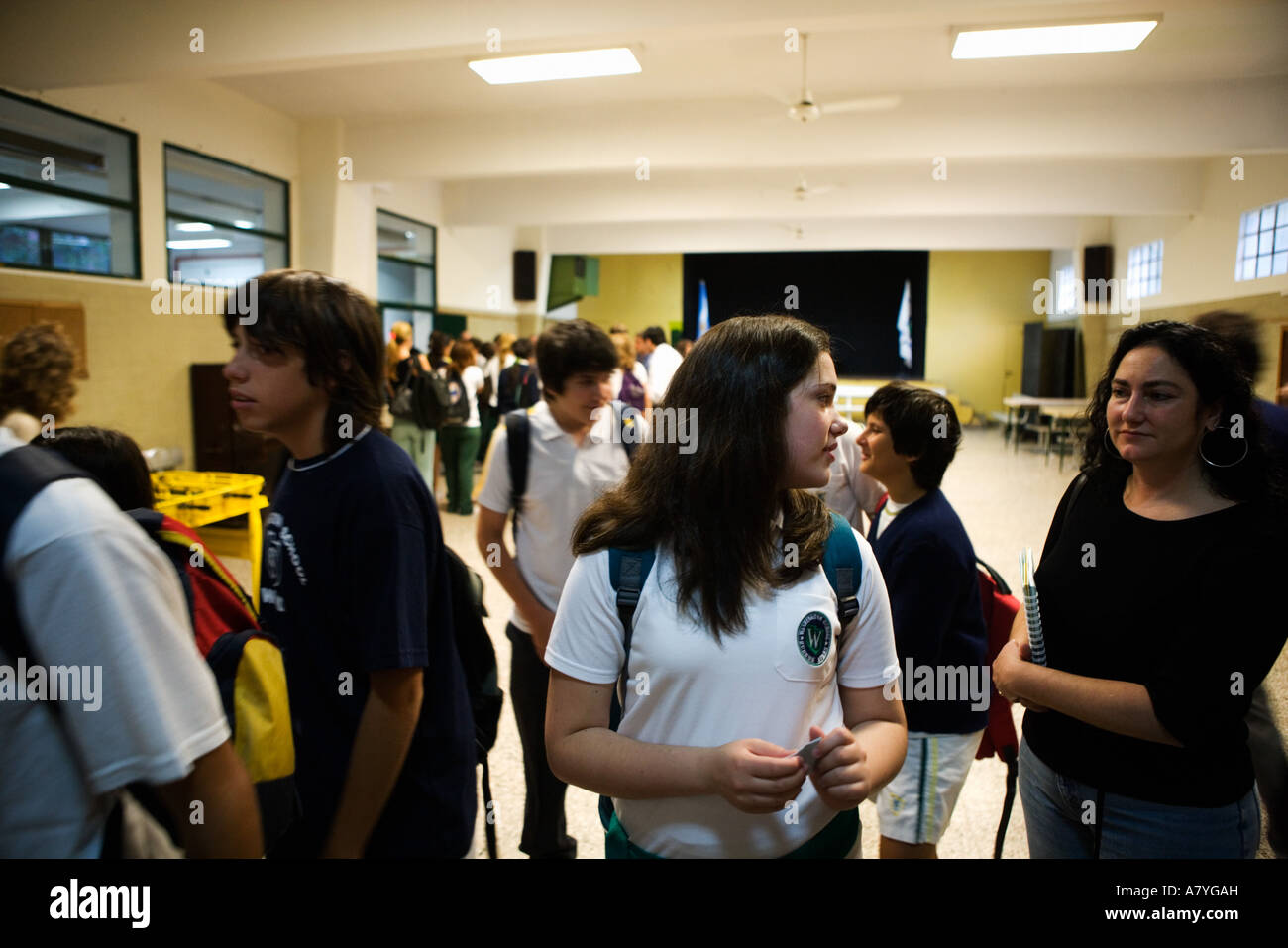The assembly of all students in the gym for the first day of school in ...