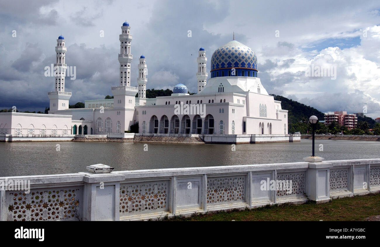 Kota Kinabalu city mosque at Likas Bay, Sabah Malaysian Borneo Stock ...