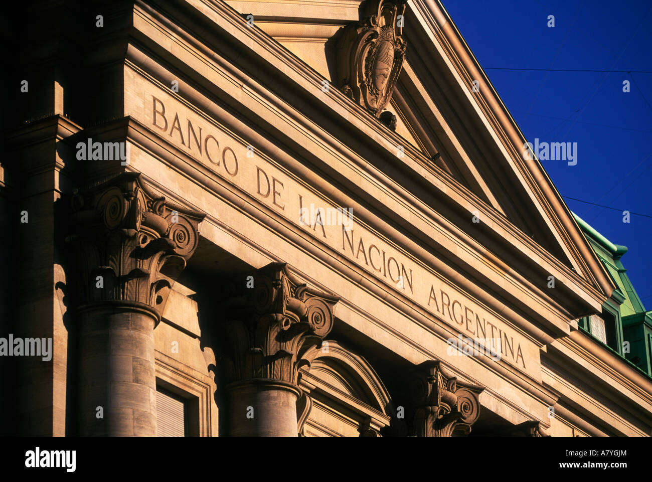 The Banco De La Nacion Argentina facade in downtown Buenos Aires. Shot ...
