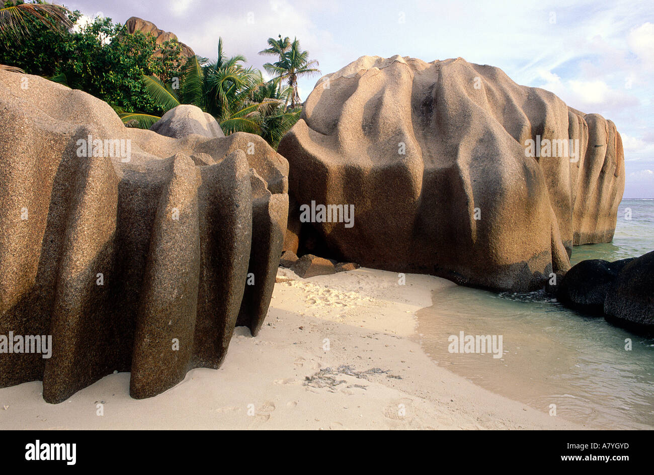 Seychelles, Island of the Dike, beach of the silver source (big basalt ...